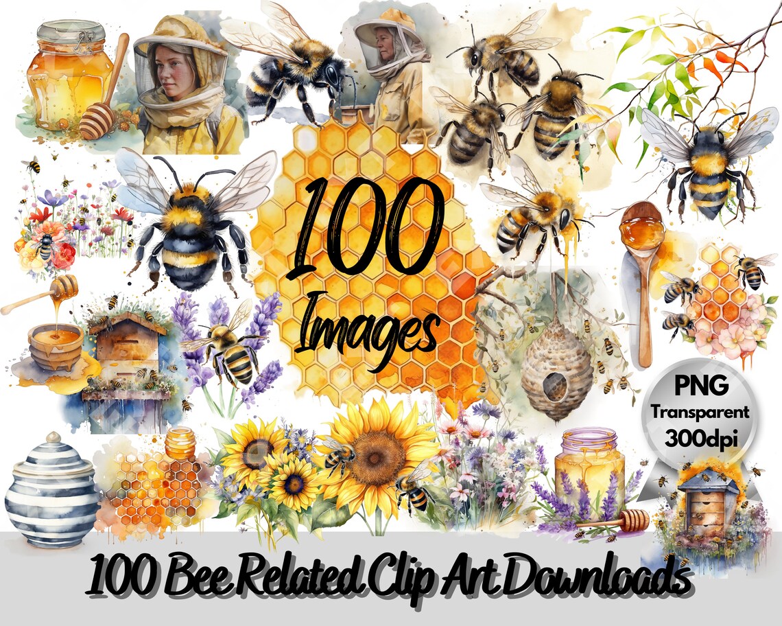 100 Bee Clipart Bundle, Bee Related Clipart, Bee Hive Clipart ...