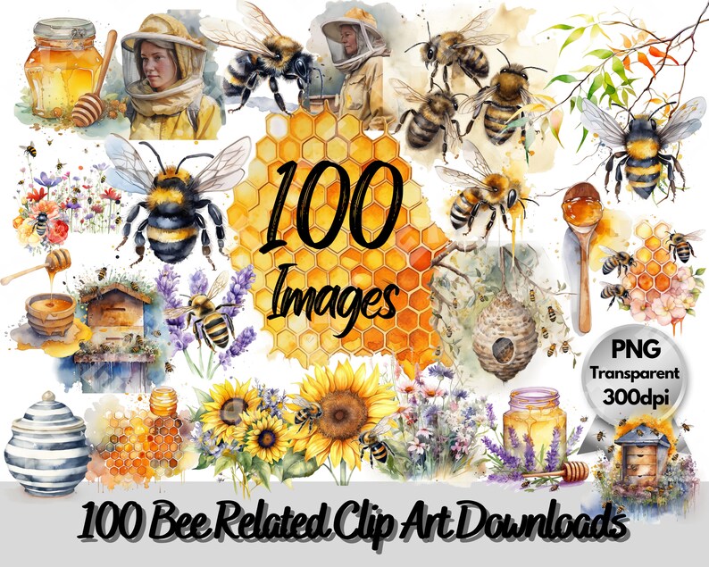 100 Bee Clipart Bundle, Bee Related Clipart, Bee Hive Clipart ...