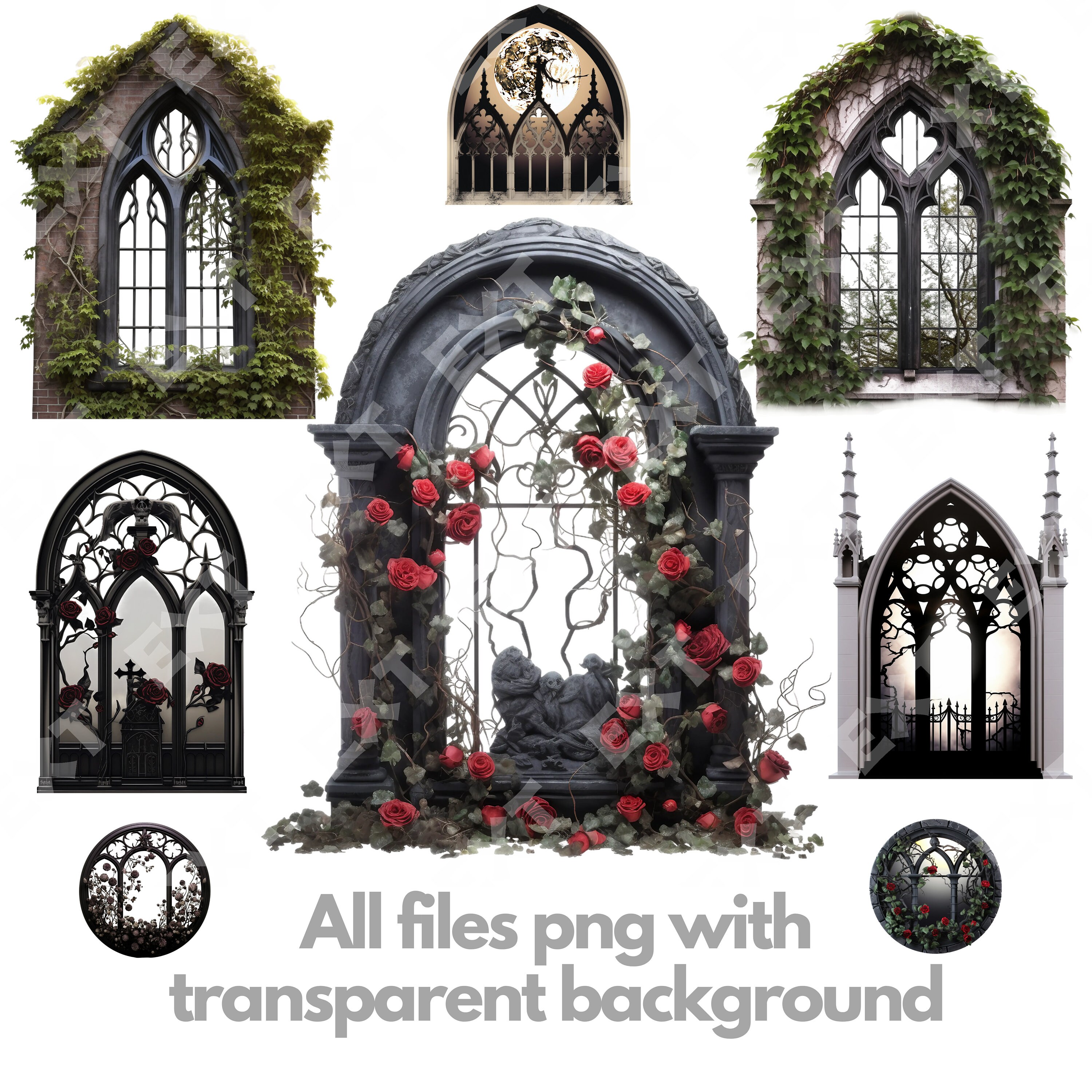70 Gothic Windows Clipart Bundle, Digital Clipart, Commercial Use ...