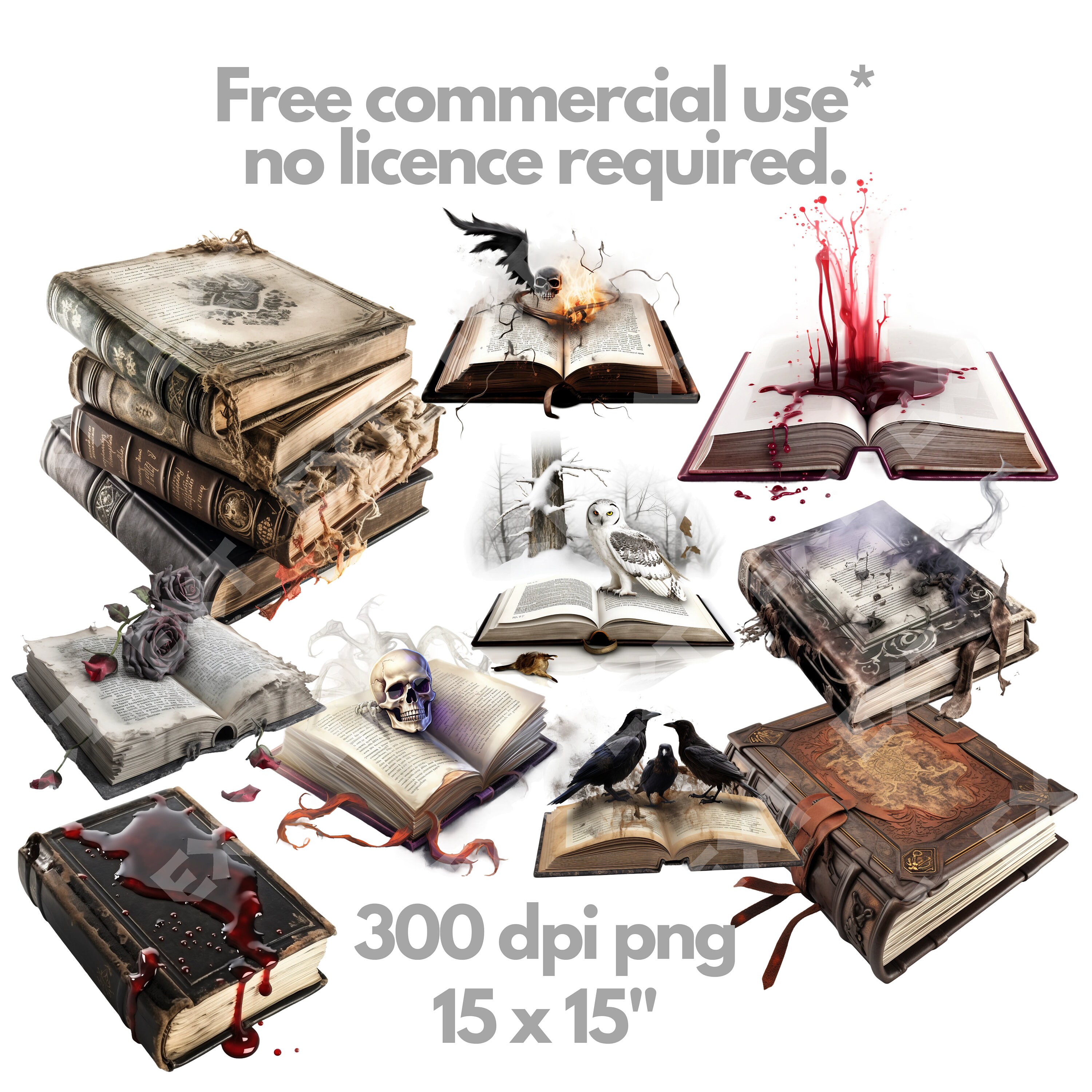 30 Spooky Books Clipart Bundle, Digital Clipart, Commercial Use Clipart ...