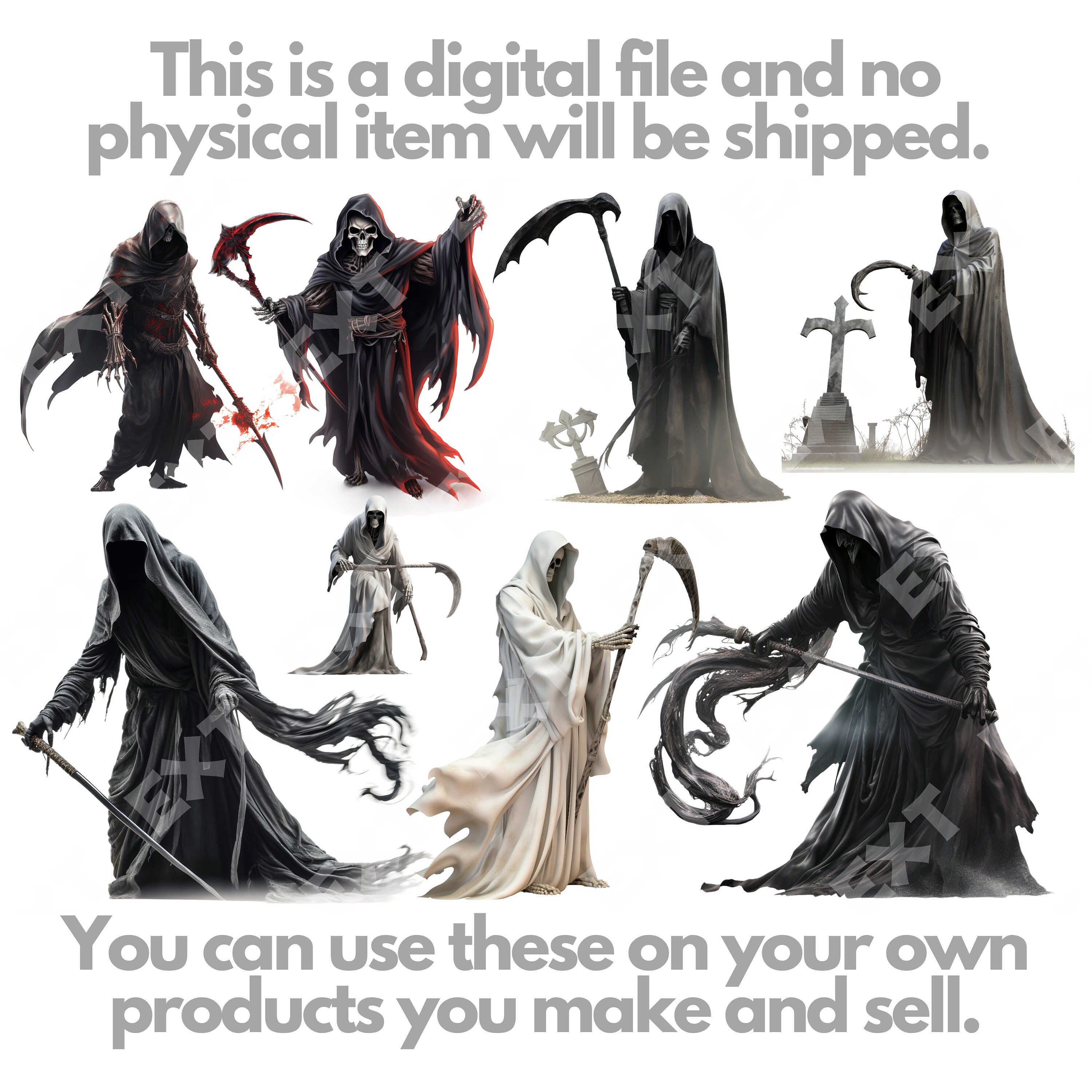 23 Grim Reaper Clipart Bundle, Digital Clipart, Commercial Use Clipart ...