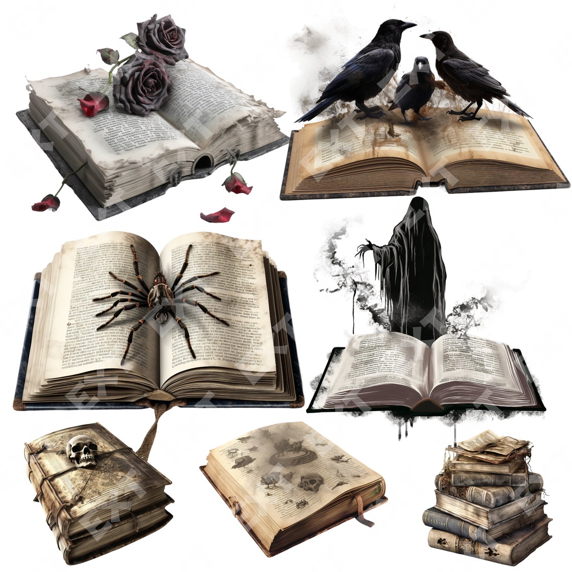 30 Spooky Books Clipart Bundle, Digital Clipart, Commercial Use Clipart ...
