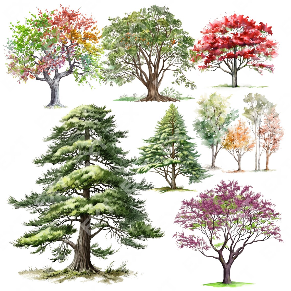 100 Spring Trees Clipart Bundle Watercolour Clipart Digital - Etsy