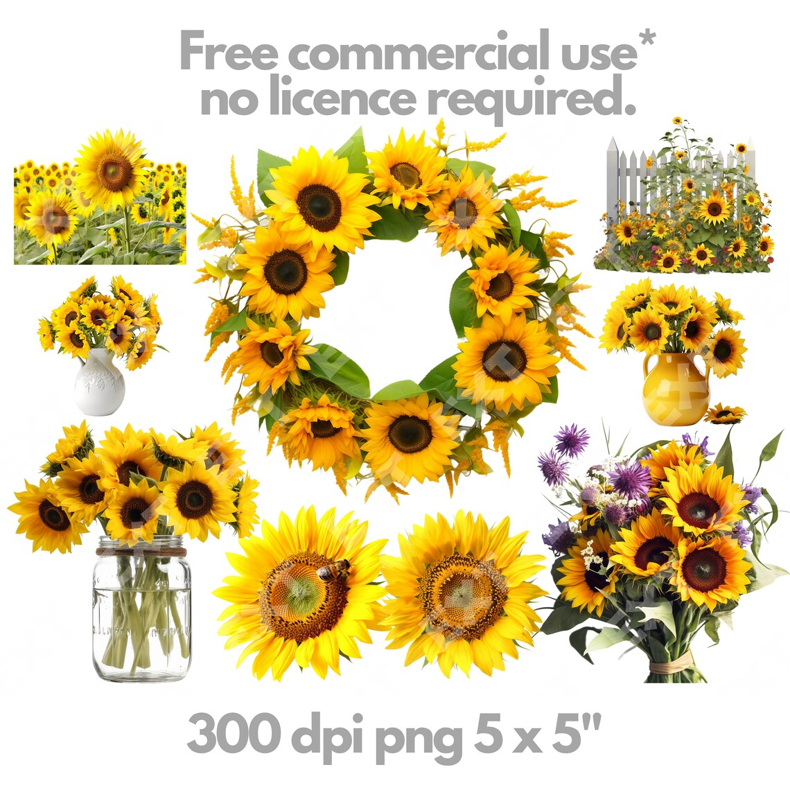 64 Sunflower Clipart Bundle, Sunflower Clipart, Digital Clipart Images ...