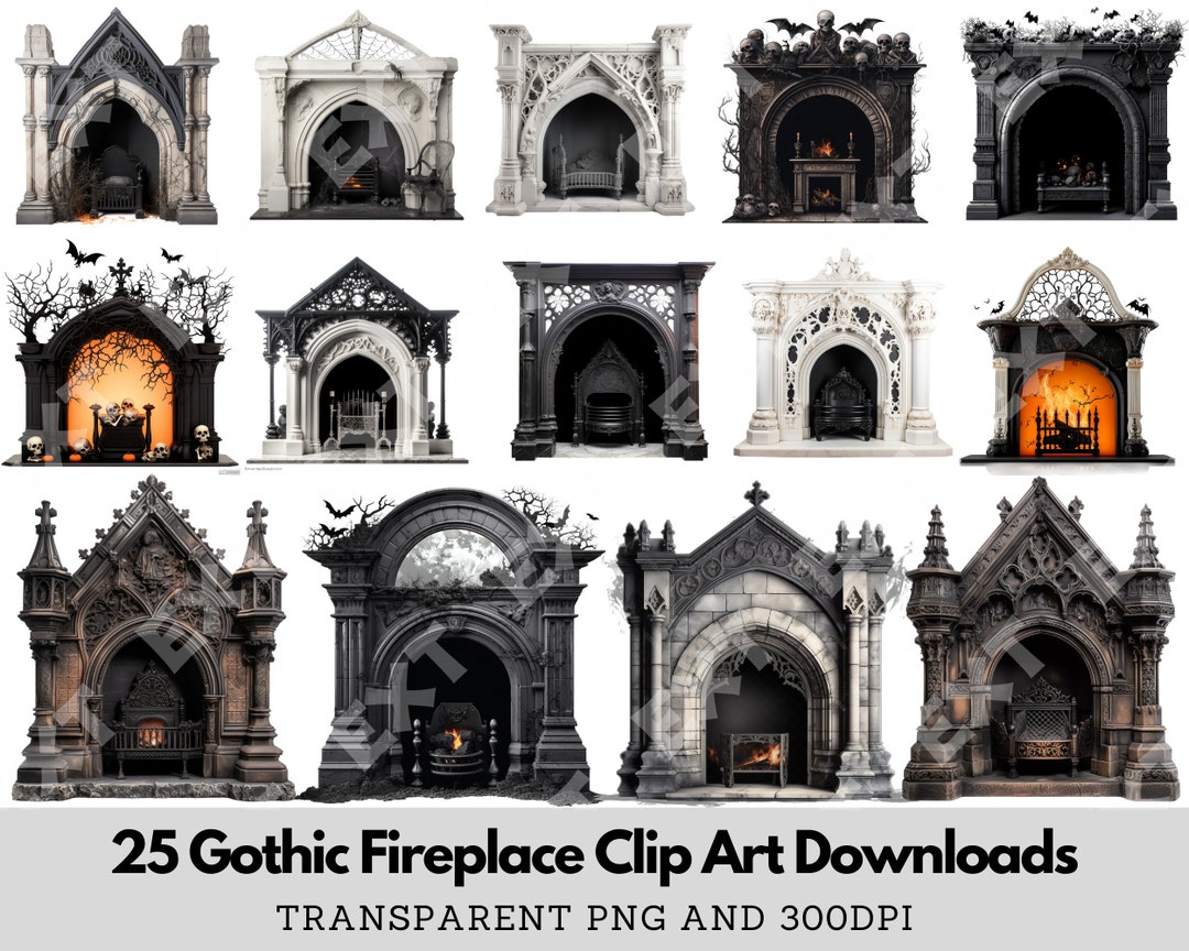 25 Gothic Fireplace Clipart Bundle Digital Clipart (Instant Download ...