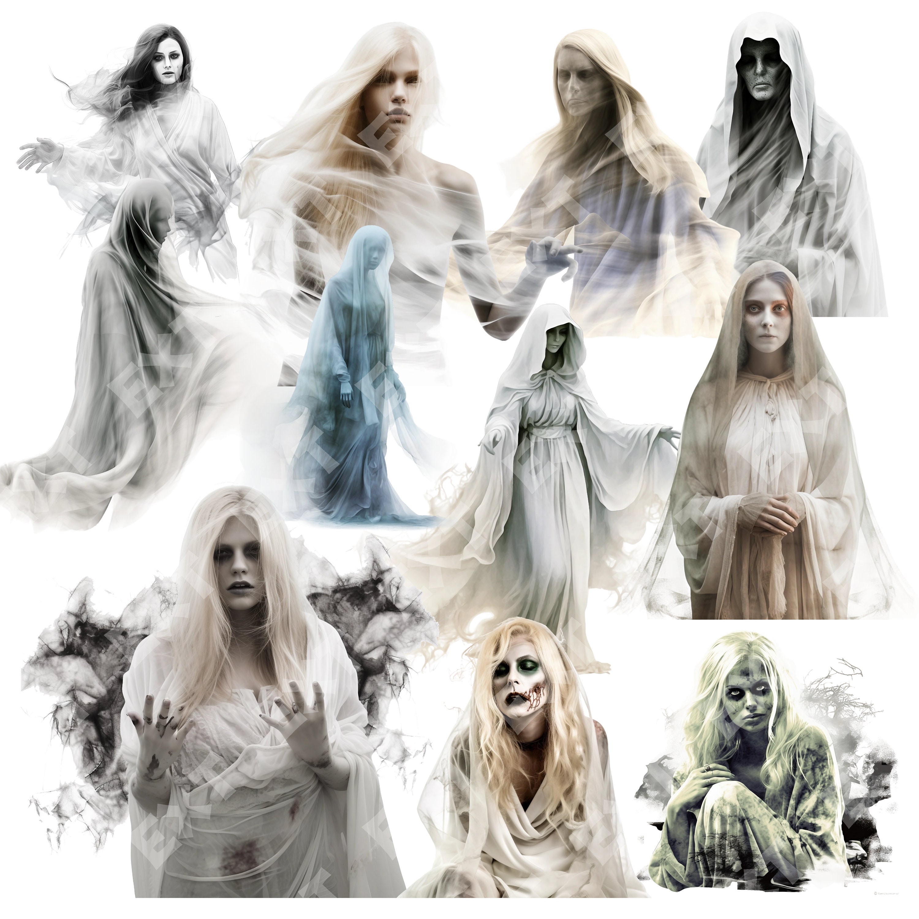 52 Lady Ghosts Clipart Bundle, Digital Clipart, Commercial Use Clipart ...