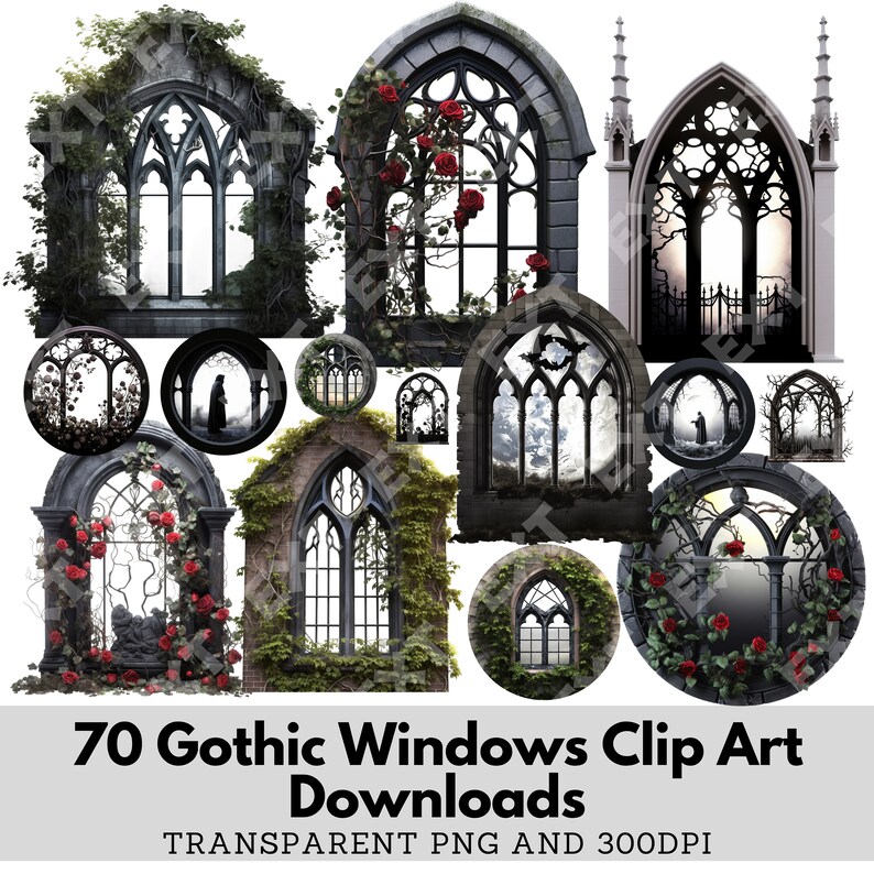 70 Gothic Windows Clipart Bundle, Digital Clipart, Commercial Use ...