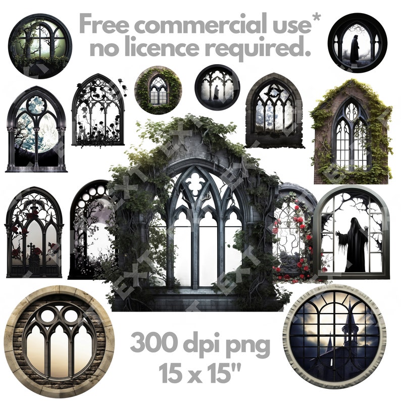 70 Gothic Windows Clipart Bundle, Digital Clipart, Commercial Use ...