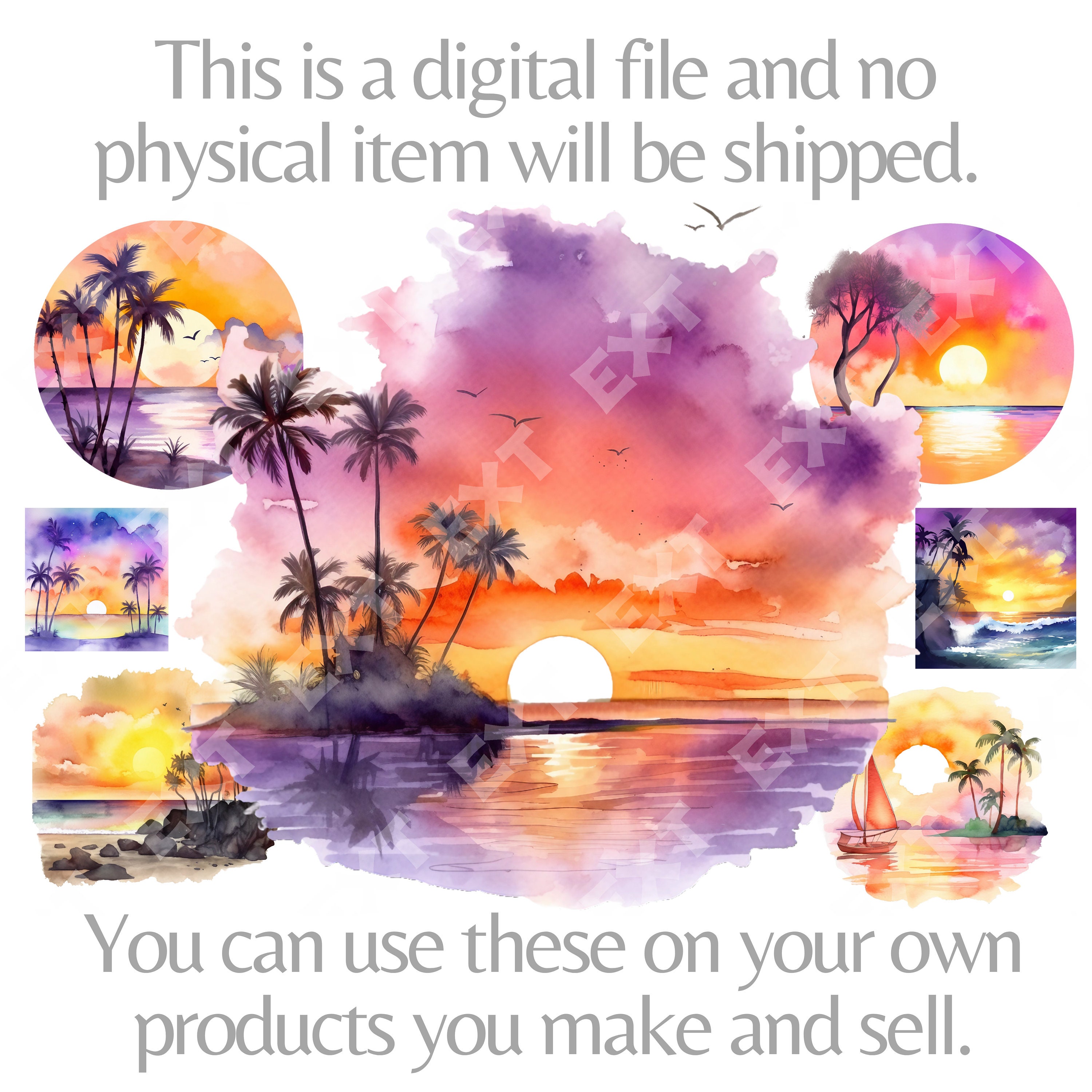 38 Watercolor Tropical Beach Sunsets Clipart Tropical - Etsy