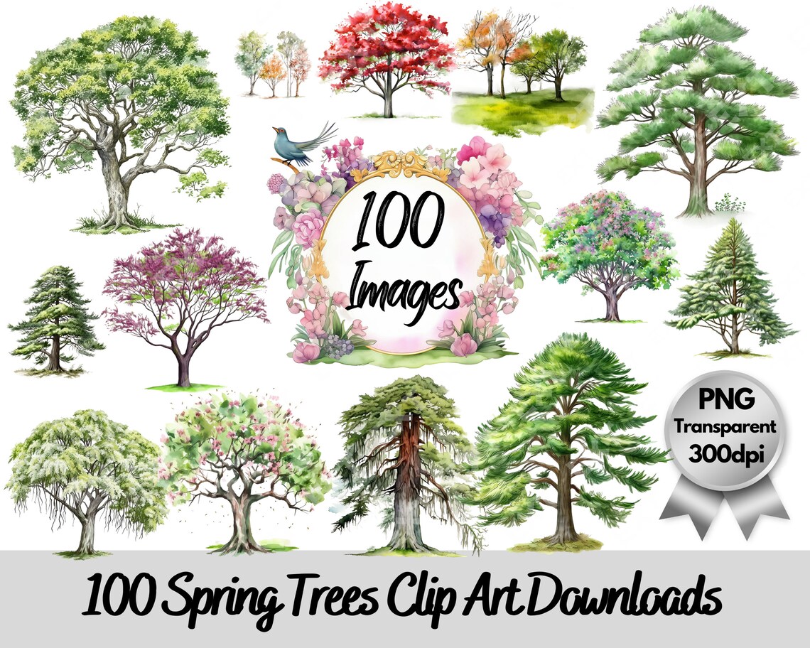 100 Spring Trees Clipart Bundle Watercolour Clipart Digital - Etsy