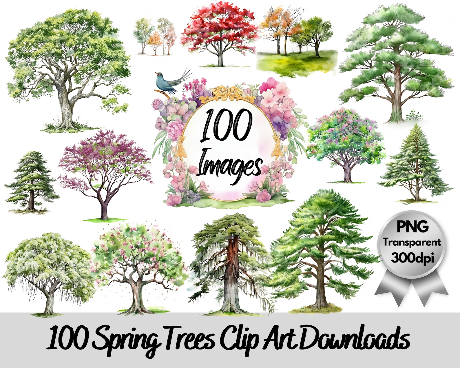 100 Spring Trees Clipart Bundle Watercolour Clipart Digital - Etsy