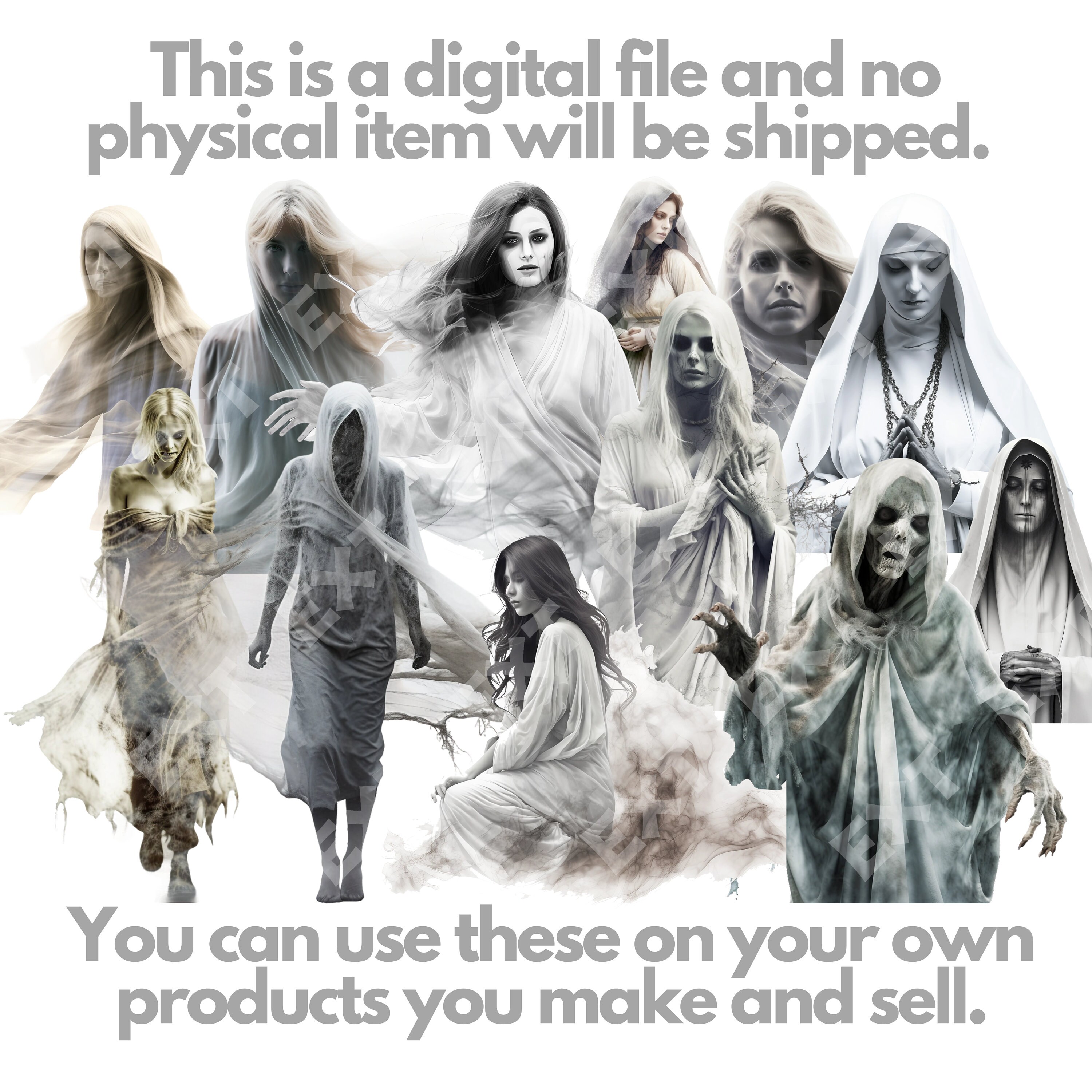 52 Lady Ghosts Clipart Bundle, Digital Clipart, Commercial Use Clipart ...