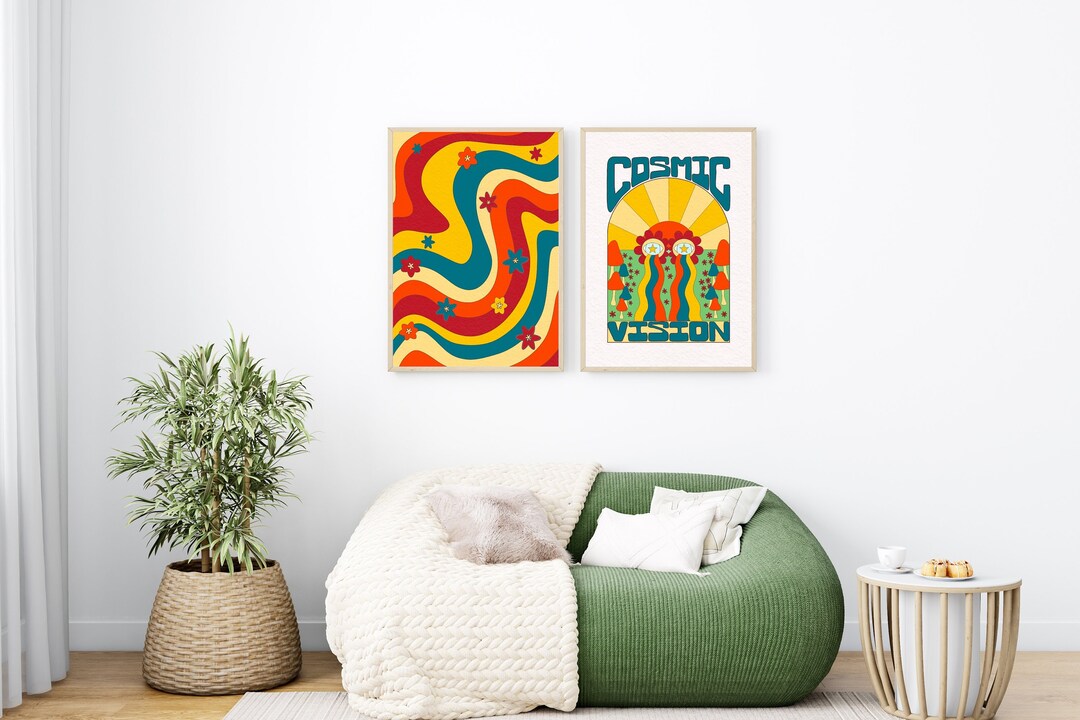 Coordinated Wall Art Groovy Retro Style Set of 2 Instant - Etsy