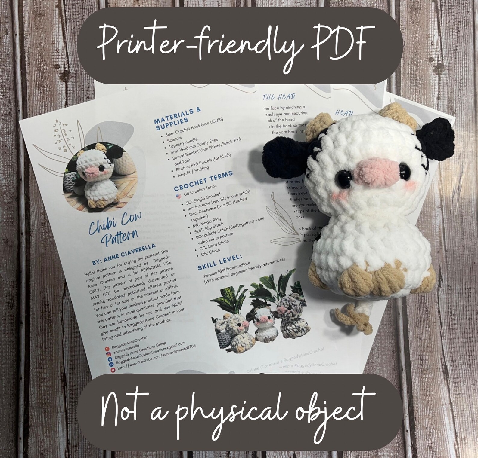 Chibi Cow Digital Crochet Pattern, Chonky Dairy Cow Crochet, Dairy Cow ...