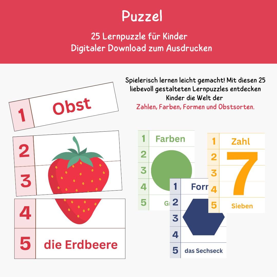 25 Learning Puzzles for Children: Numbers, Colors, Shapes and Fruits ...