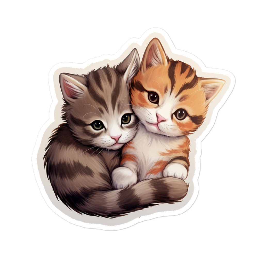 Cute Kittens Cuddling Sticker - Etsy