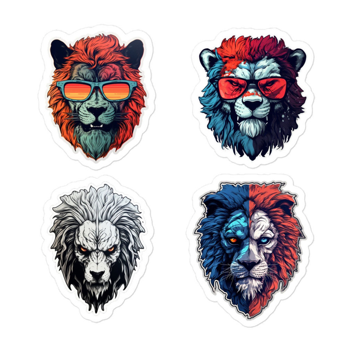 Lion Stickers, Lion 4 Pack Stickers, Lion Colorful Stickers, Lion Cool ...