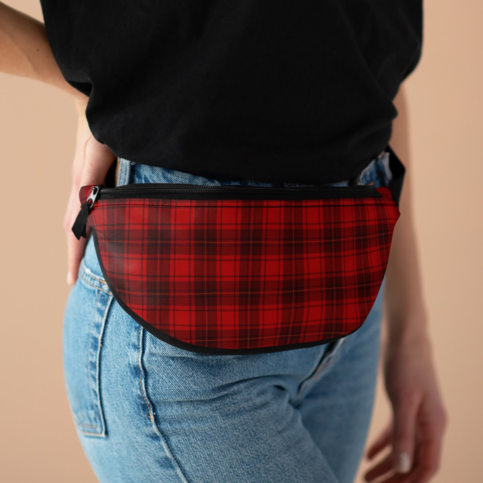 Tartan Plaid Red Fanny Pack Black Red Bag Pattern Plaid Black Bag ...