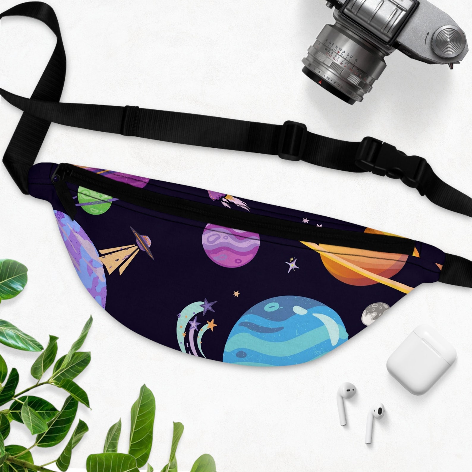 Cute Space Pattern Bag Black Belt Bag Outer Space Crossbody Bag Gift ...
