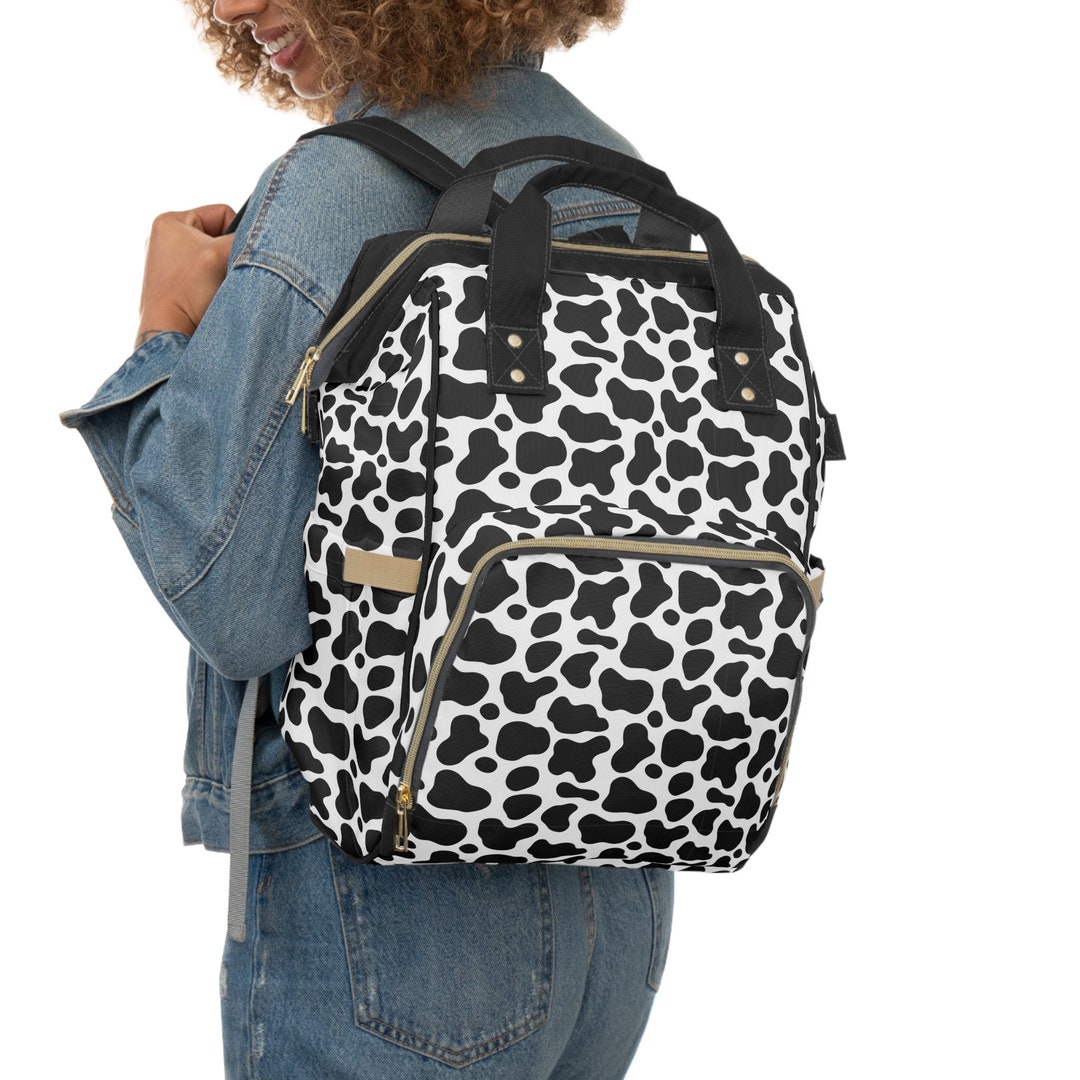 Cow Pattern Backpack Black Trim Cow Backpack Custom Two Tone Backpacker ...