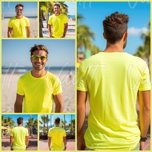 Mens Neon T Shirt Mockup Bundle Fluorescent T Shirt Mock up Safety ...