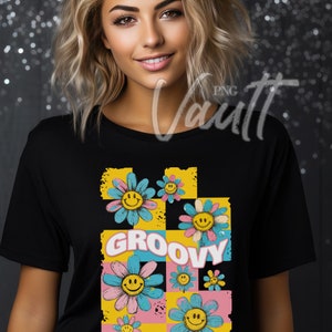 PNG Groovy Retro Smiley Face Design, Retro Colors Throwback Hippie 70's ...