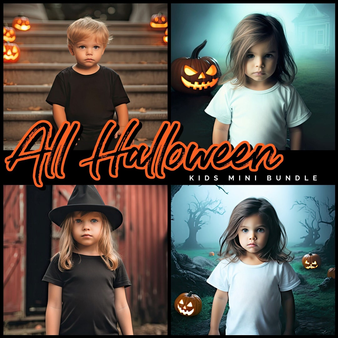 4 Kids Halloween Mini Mockup T Shirt Bundle Boy and Girl Mock up Kids ...