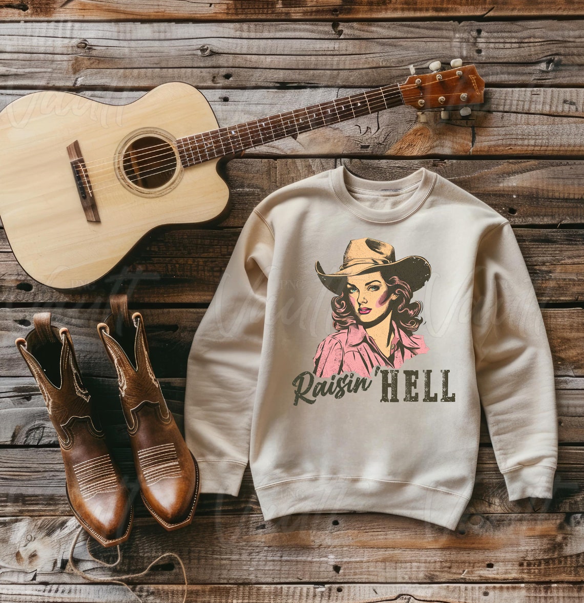 PNG Raisin' Hell Vintage Retro Cowgirl Country Western PNG Design for ...