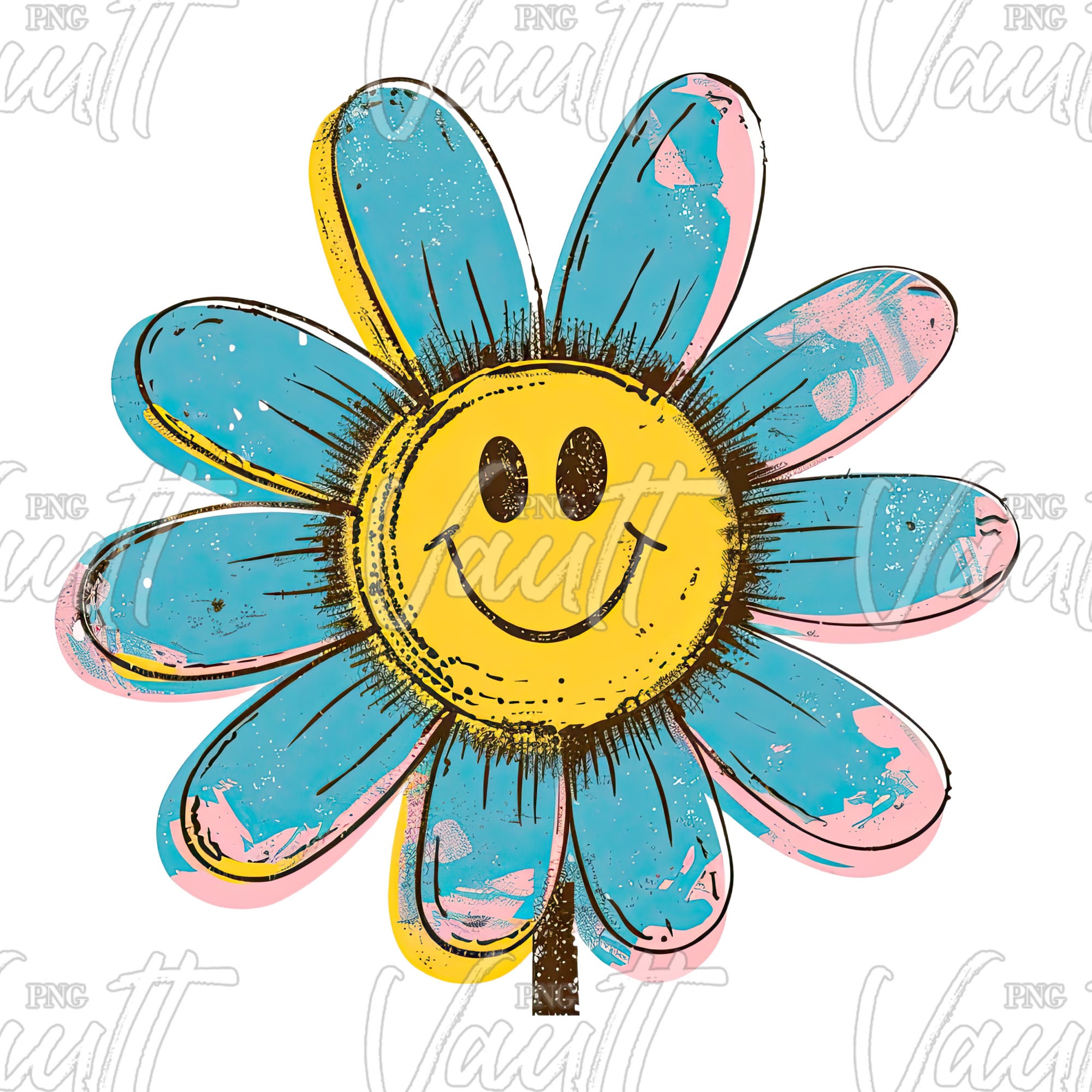 PNG 8 Smiling Daisies Pastel Flowers Smiley Face Retro 70's Style Daisy ...