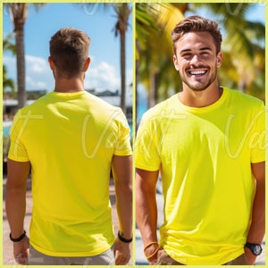 Mens Neon T Shirt Mockup Bundle Fluorescent T Shirt Mock up Safety ...
