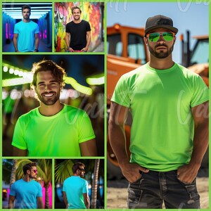 Mens Neon T Shirt Mockup Bundle Fluorescent T Shirt Mock up Safety ...