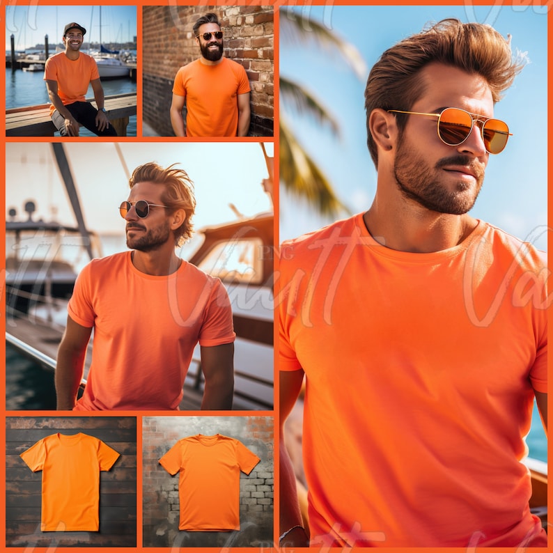 Mens Neon T Shirt Mockup Bundle Fluorescent T Shirt Mock up Safety ...