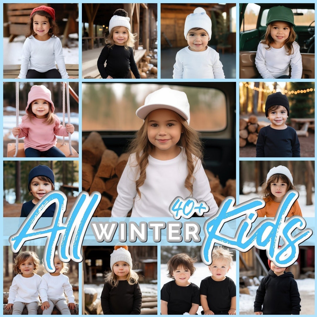40+ Kids Winter Mockup T Shirt Bundle Winter Theme Snow Theme Boy and ...