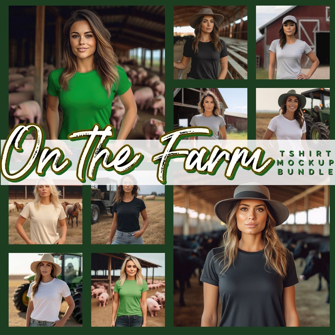 Womens Country Farm Themed T Shirt Mockup Bundle, Mock Ups Farm Women ...