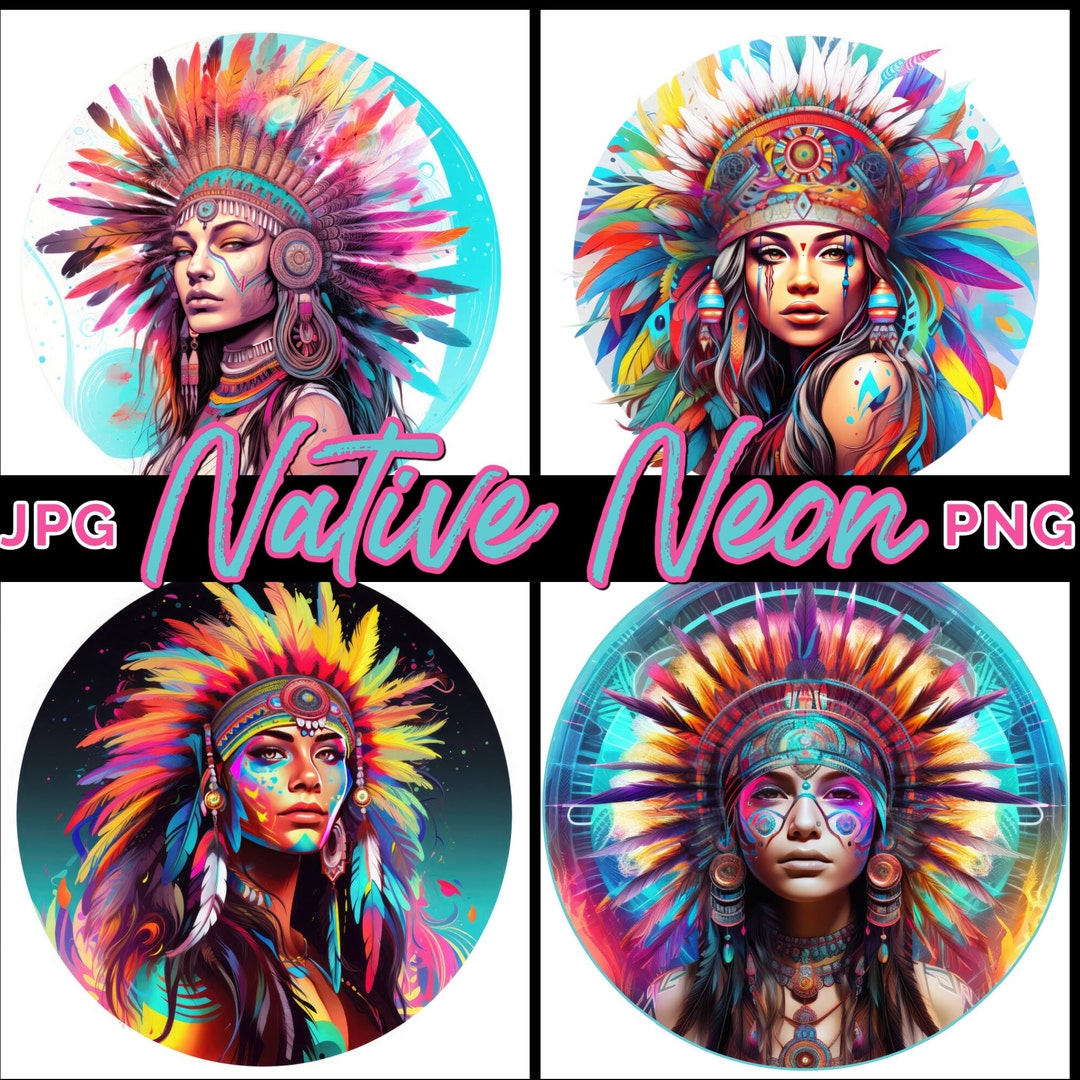 PNG JPG Neon Indian Native American Design Bundle, Indian PNG, Native ...