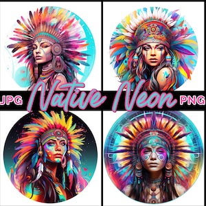 PNG JPG Neon Indian Native American Design Bundle, Indian PNG, Native ...