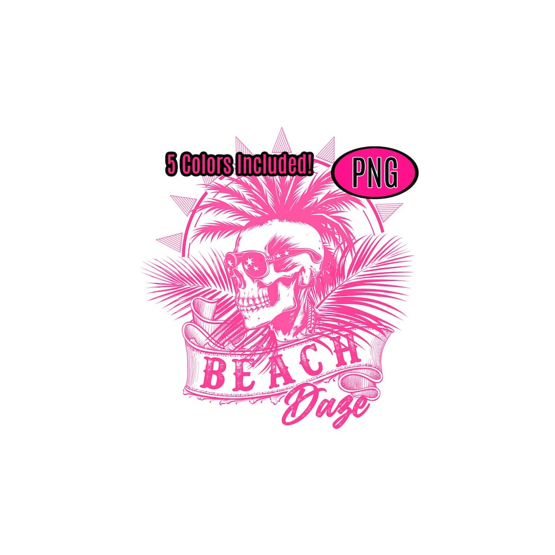 PNG Beach Daze Summer Skull Palm Tree Design Bundle Neon Pink Hot Pink ...