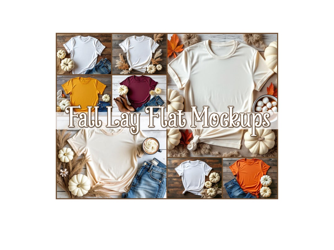 ADULT Fall Themed Lay Flat Mockups T Shirt Mock up Gildan 500 Pumpkin ...