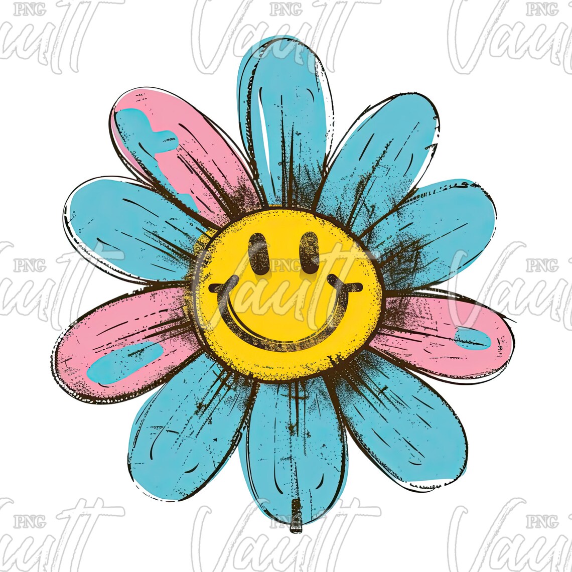 PNG 8 Smiling Daisies Pastel Flowers Smiley Face Retro 70's Style Daisy ...