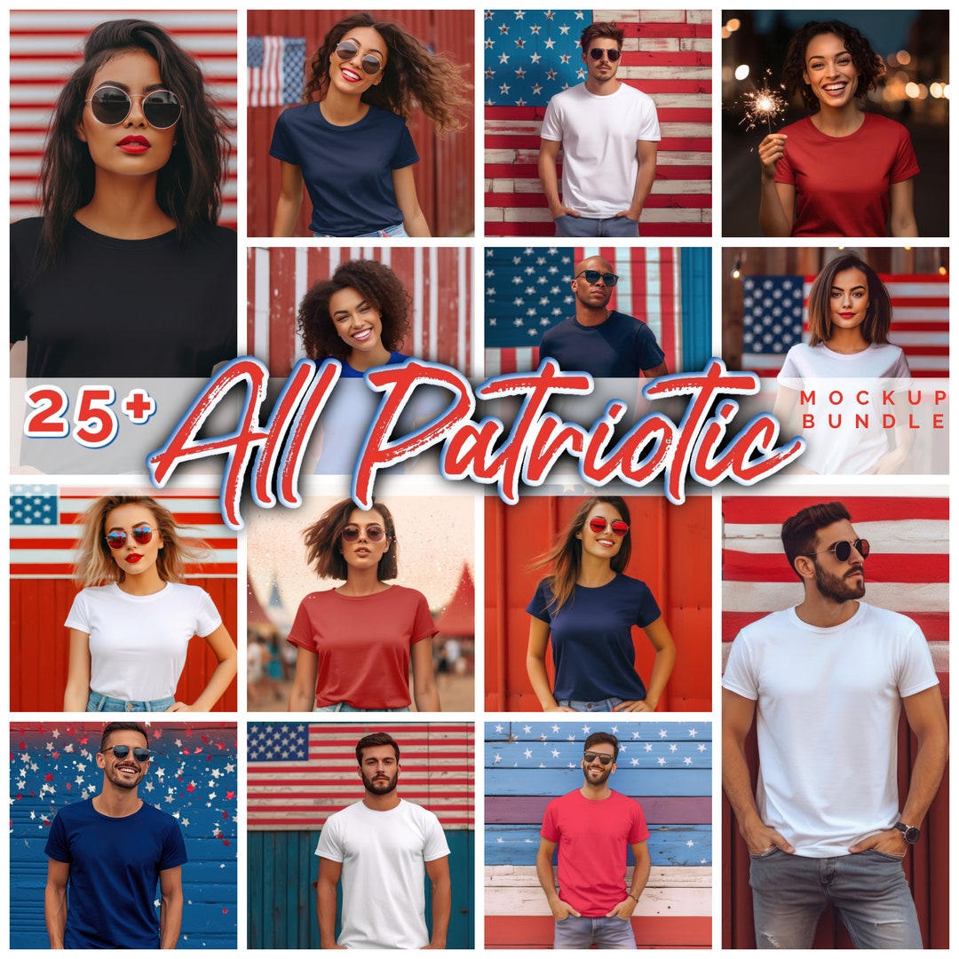 25+ Patriotic Fourth of July Mockup Red White Blue American T Shirt ...