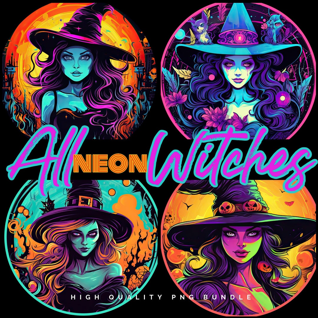 PNG NEON Witches Design Bundle Halloween Clipart Witch Designs PNG ...