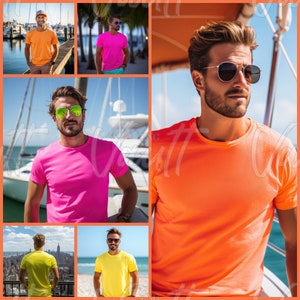 Mens Neon T Shirt Mockup Bundle Fluorescent T Shirt Mock up Safety ...