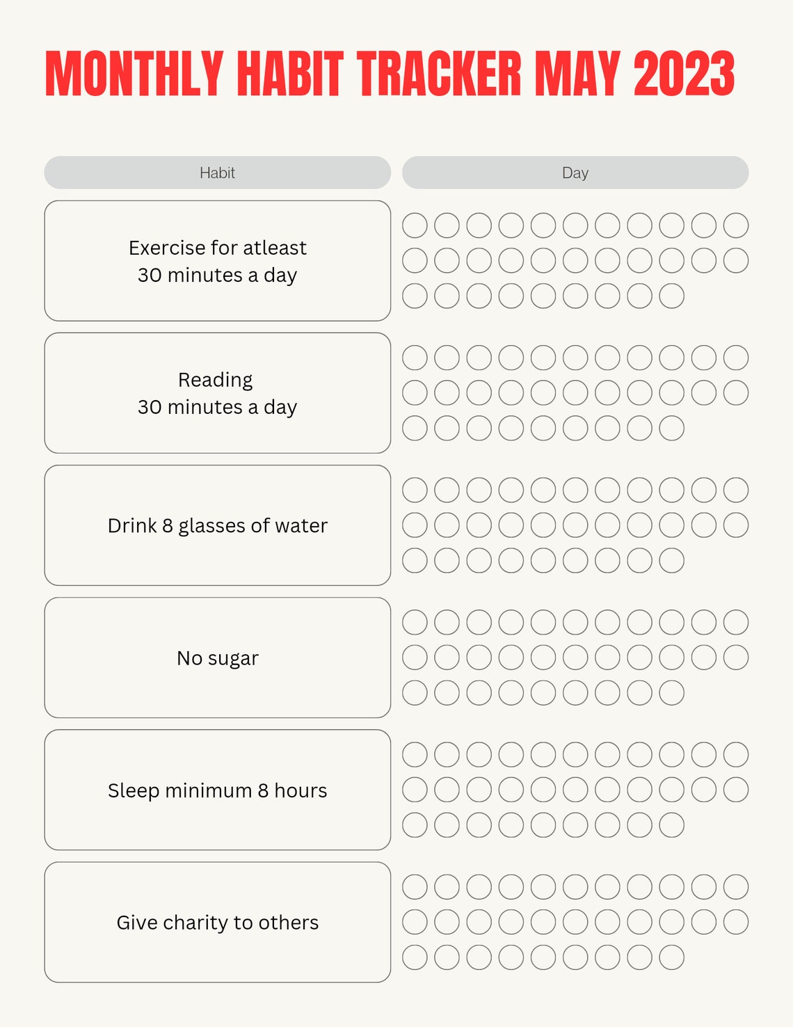 Monthly Habit Tracker May 2023 - Etsy