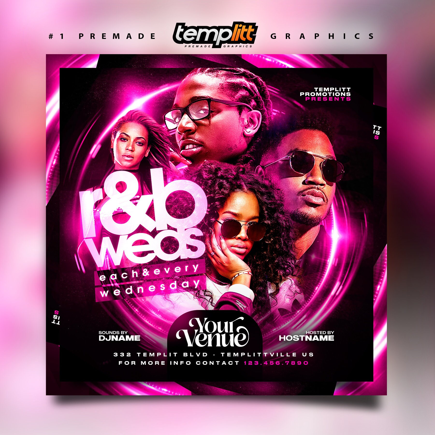 R&B Wednesday Party Flyer, Premade Flyer Template, Event Flyer, Night ...