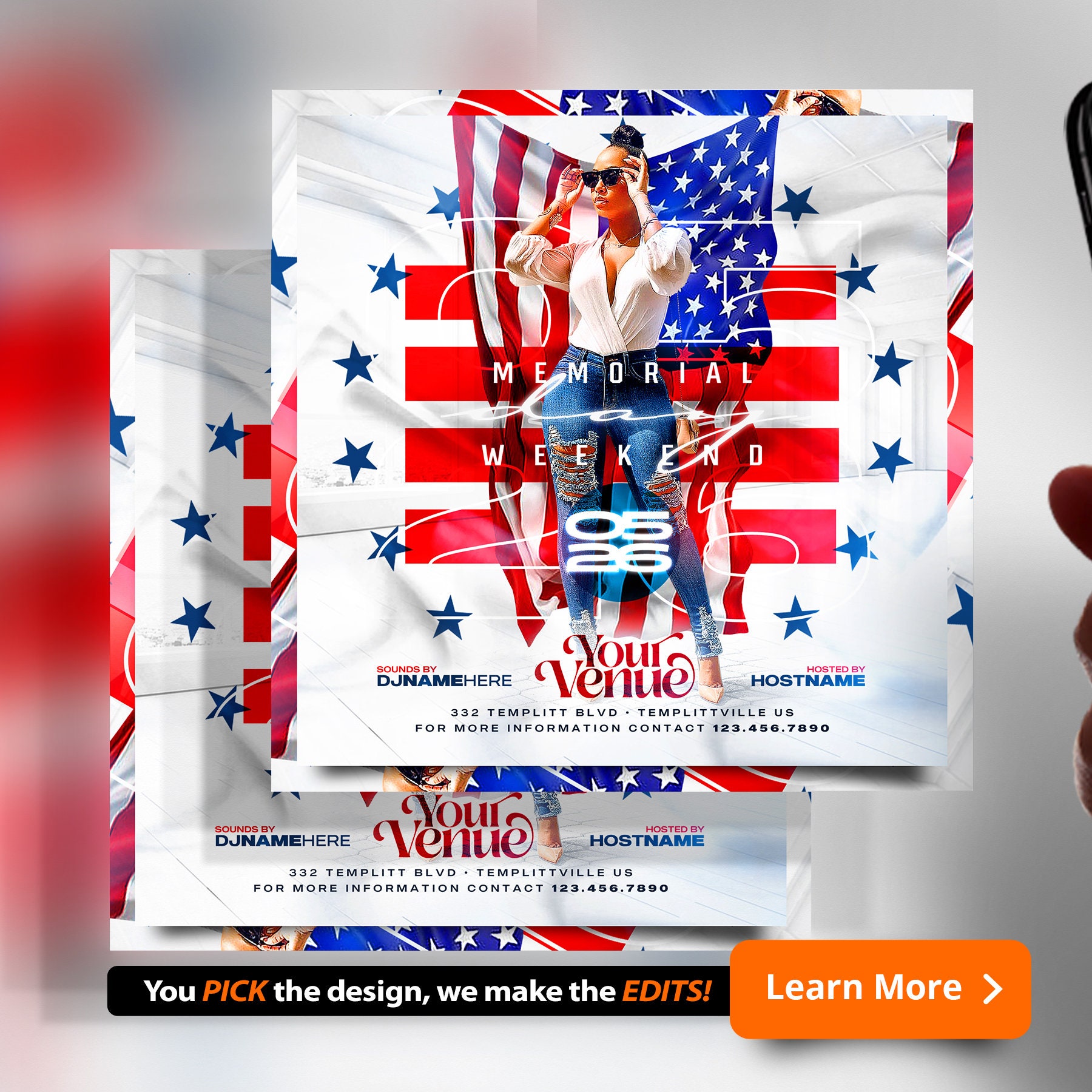 Memorial Day Party Flyer, Premade Flyer Template, Event Flyer, Night ...