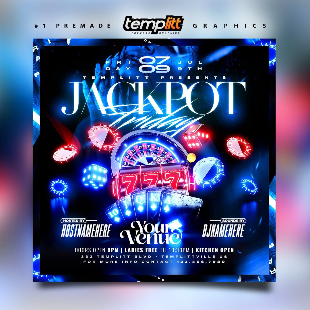 Jackpot Friday Party Flyer, Premade Flyer Template, Event Flyer, Night ...