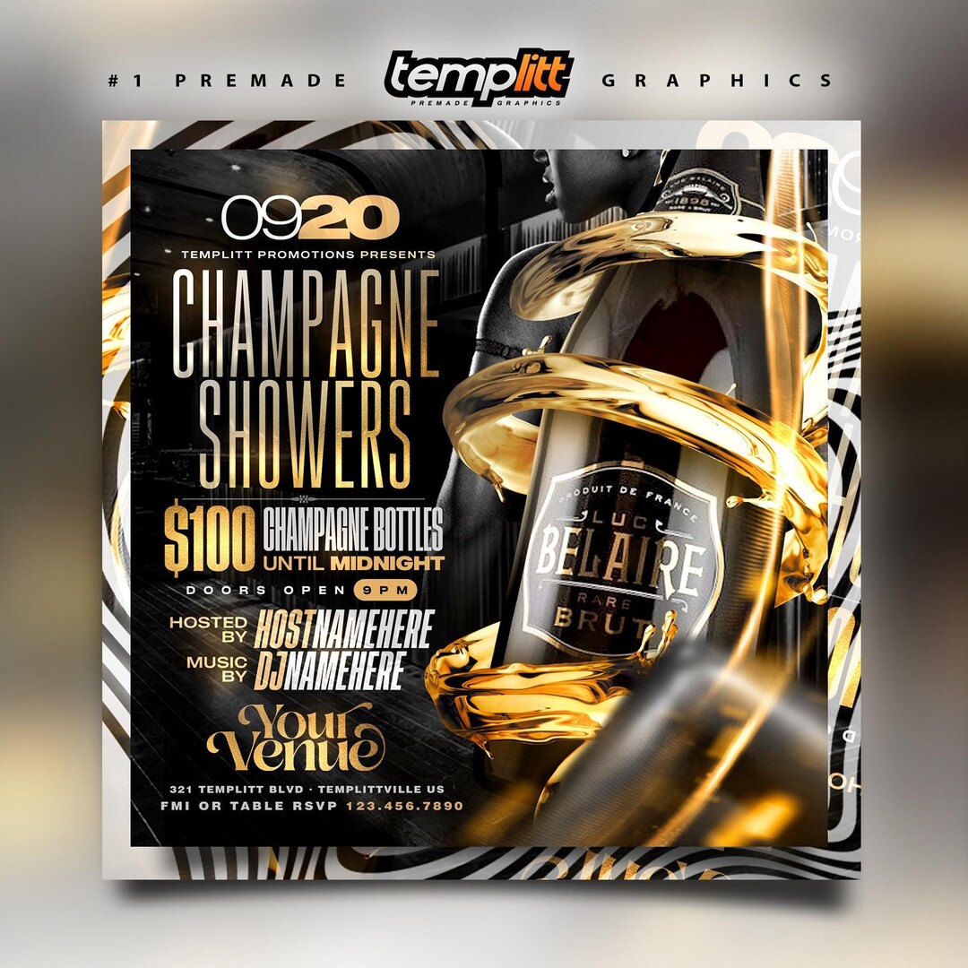 Champagne Showers Party Flyer, Premade Flyer Template, Event Flyer ...