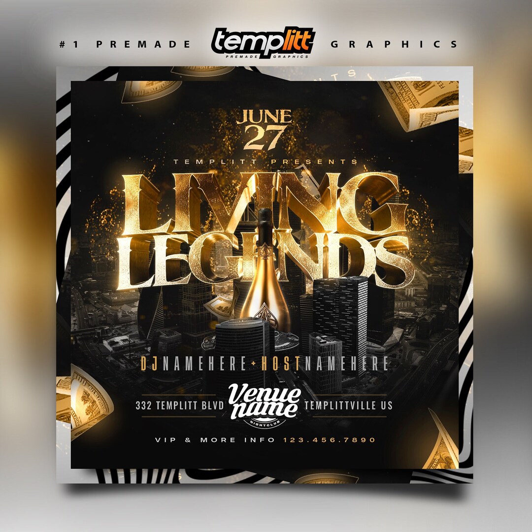 Living Legends Party Flyer, Premade Flyer Template, Event Flyer, Night ...