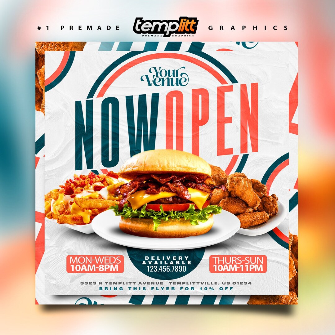 Now Open Restaurant Flyer, Premade Flyer Template, Event Flyer, Party ...