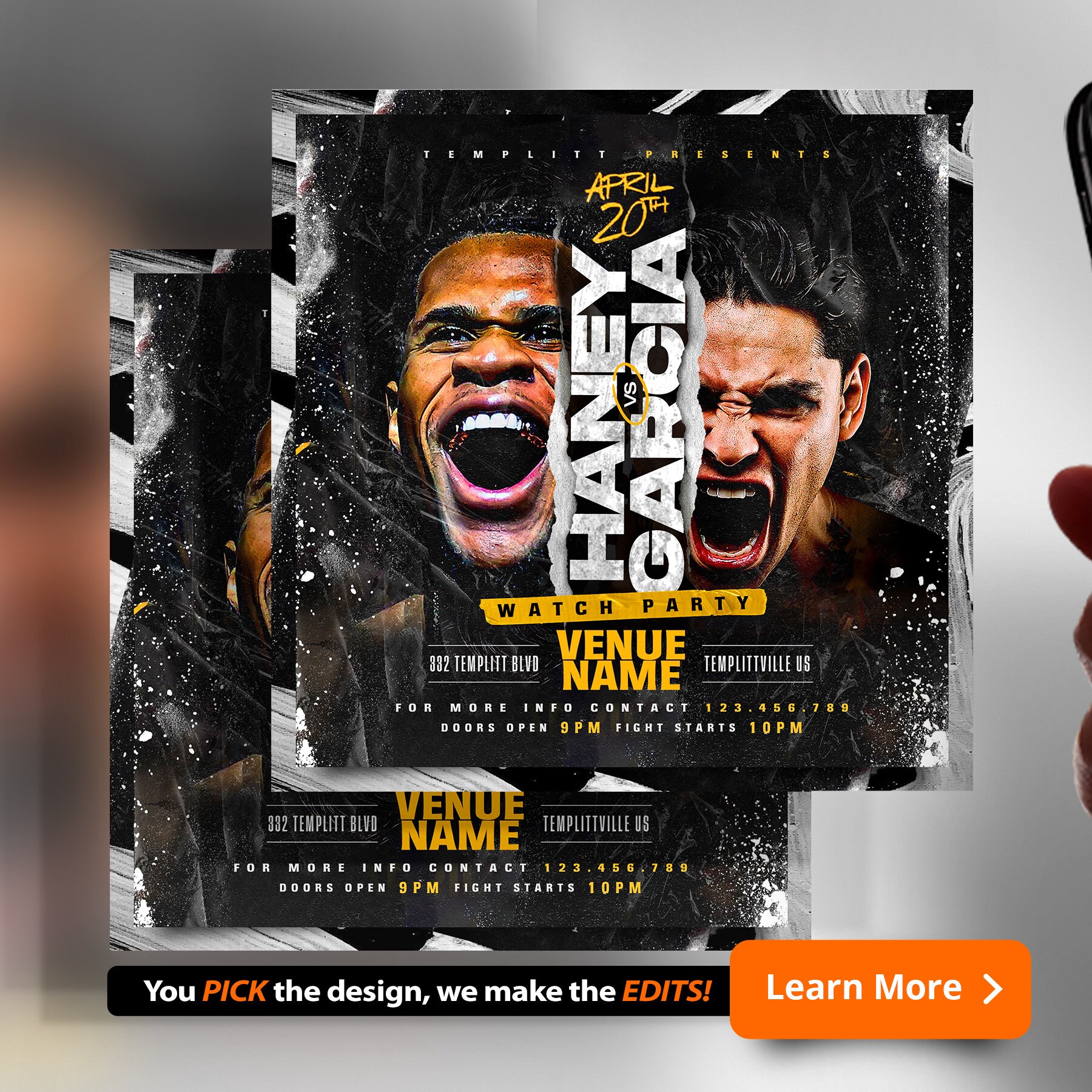 Boxing Watch Party Flyer, Premade Flyer Template, Event Flyer, Night ...